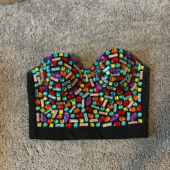 Tops | Bejeweled Cropped Bustier Top | Poshmark